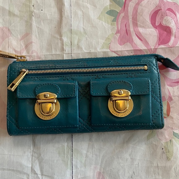 Bags | Marc Jacobs Quilted Teal Wallet | Poshmark